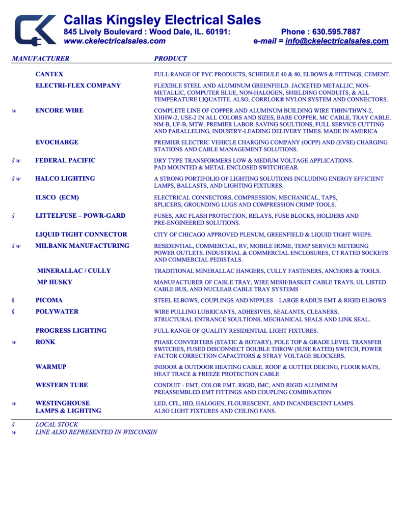 Line Card / Territories - Callas Kingsley Electrical Sales | Midwest ...